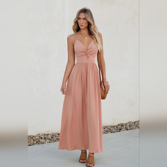 Cupshe | Dresses | Nwt Pink Front Twist Keyhole Maxi Dress | Poshmark